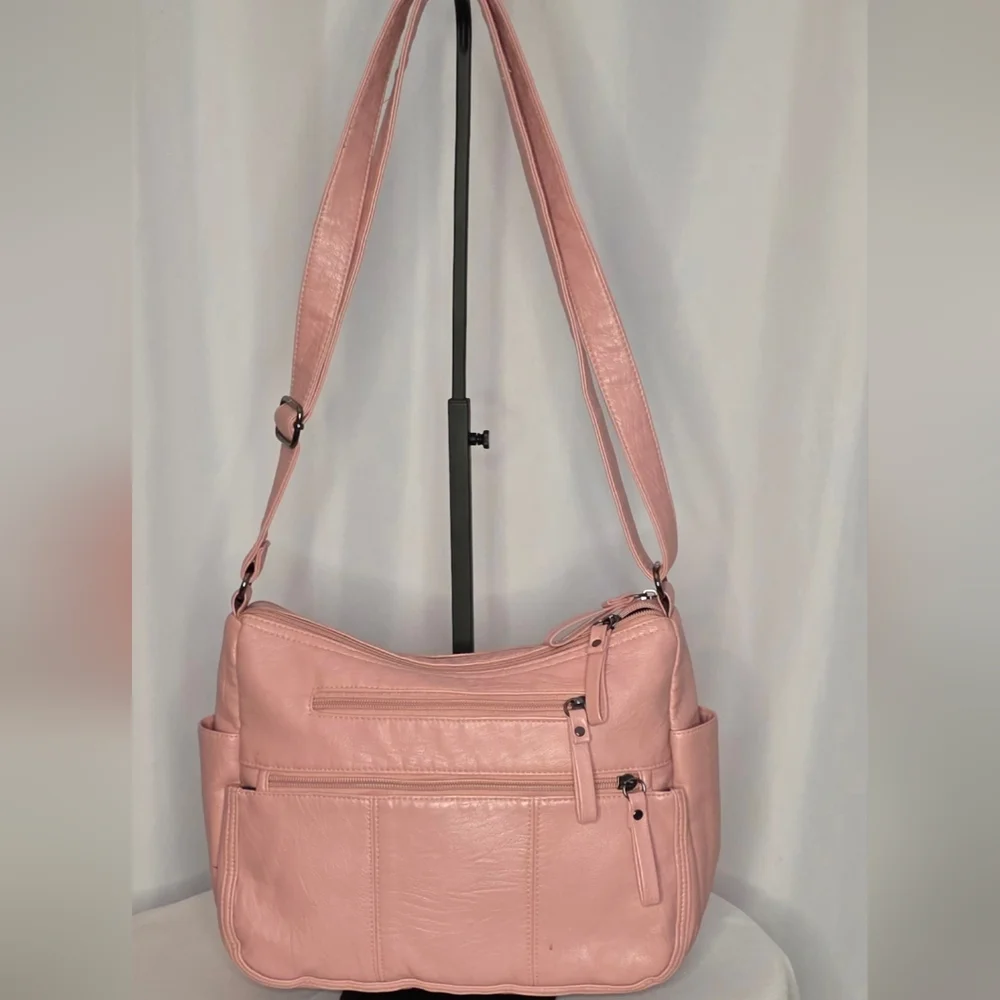 Bags | Blush Pink Faux Leather Shoulder Bag Minimalist Zip Top Purse ...